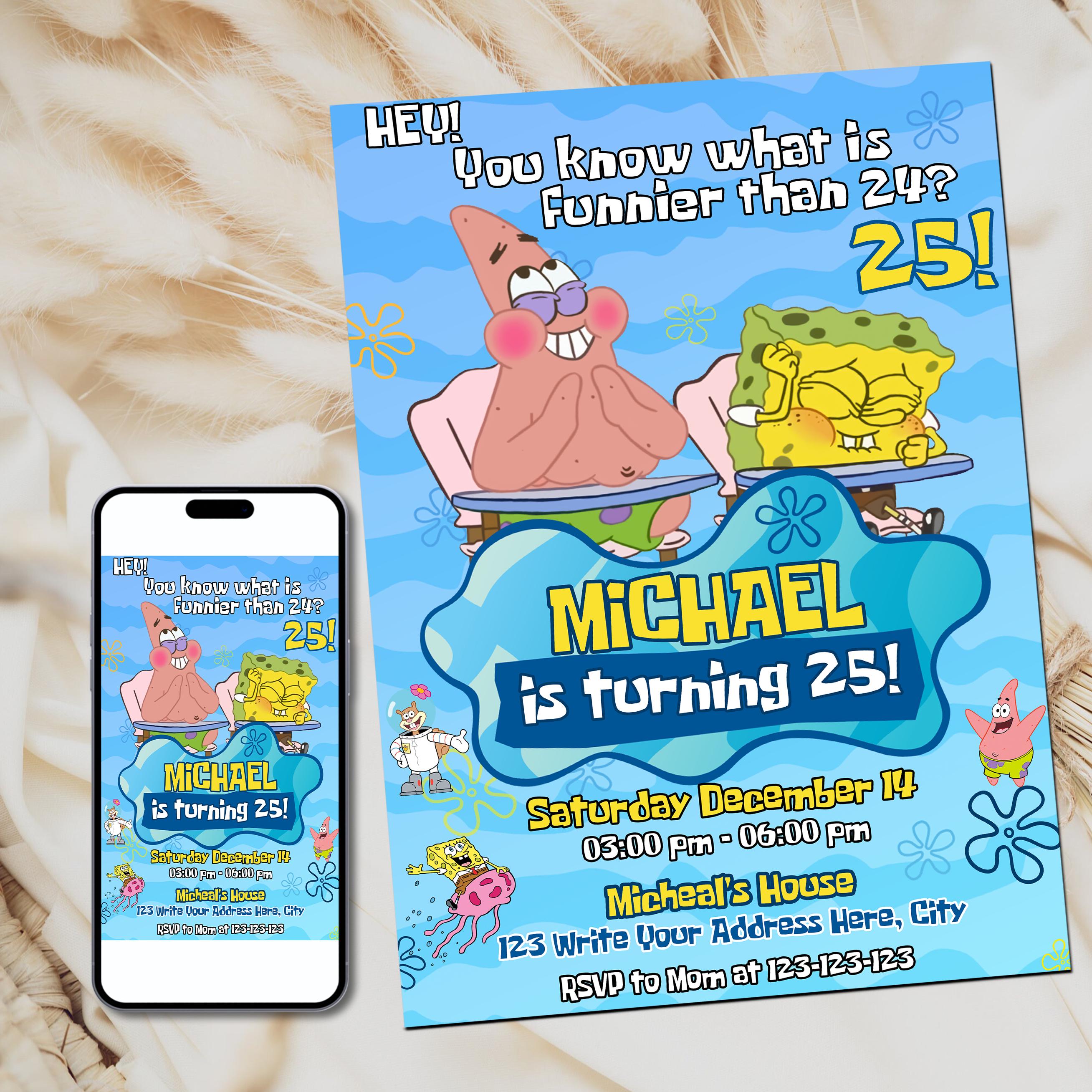 Editable Spongebob Birthday Invitation Template | Party Invitations ...