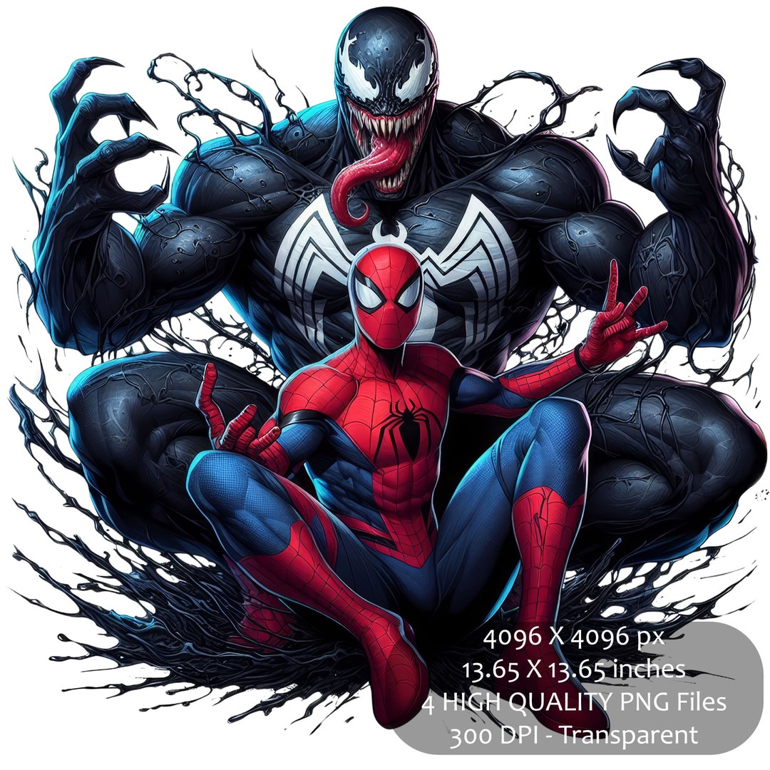 4 Spiderman & Venom Splash and Watercolor Clipart Sublimation PNG Files ...
