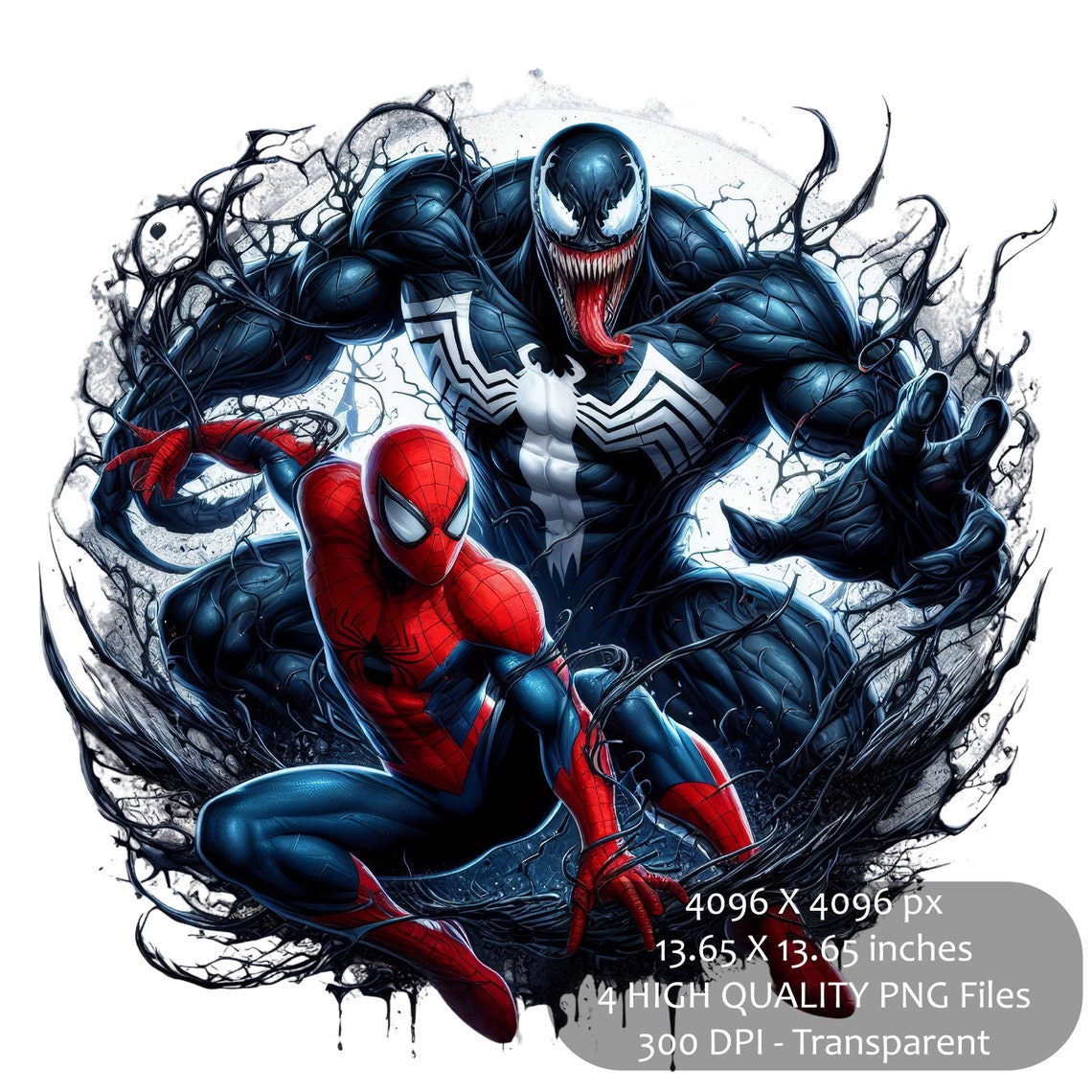4 Spiderman & Venom Splash and Watercolor Clipart Sublimation PNG Files ...