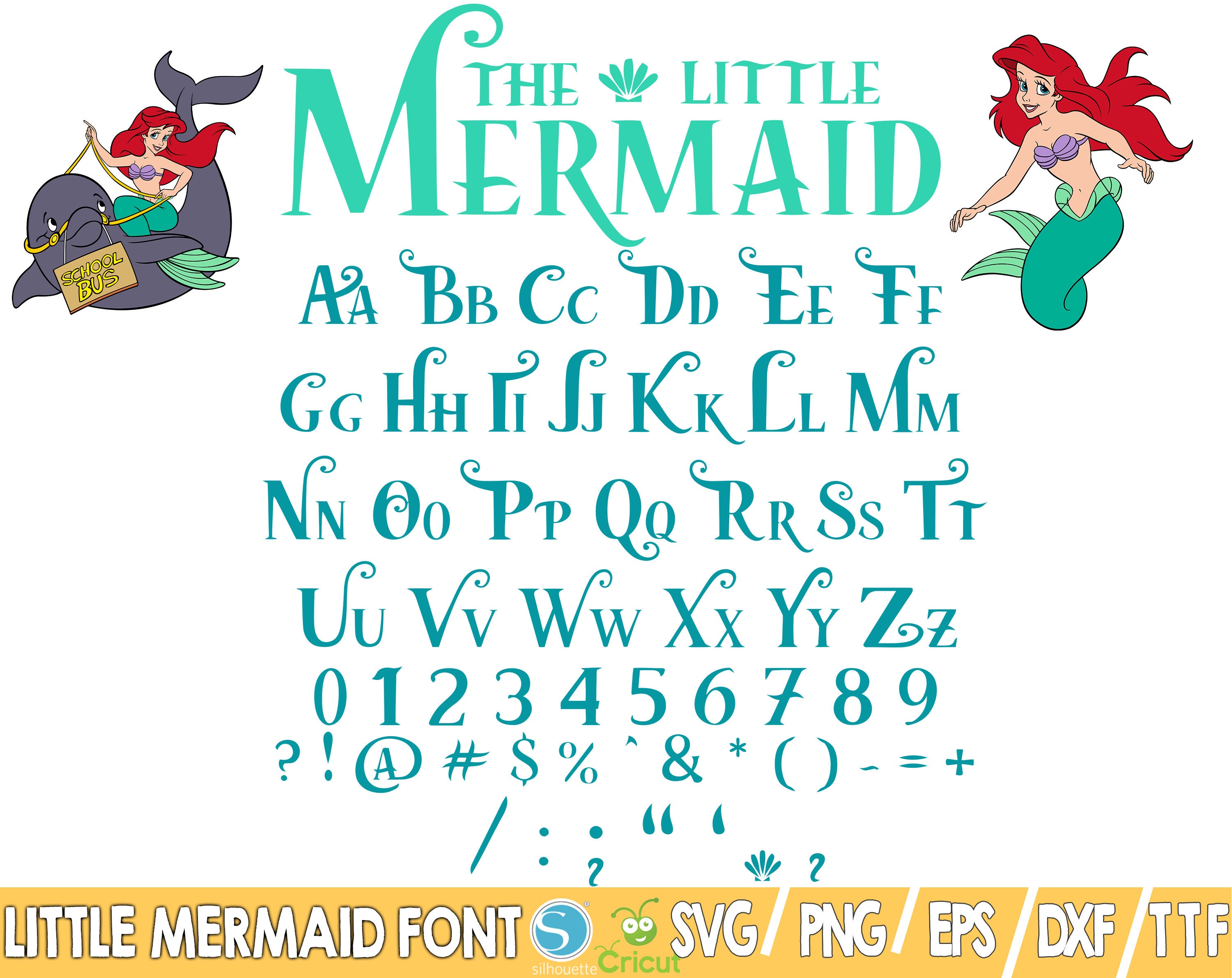 60 Little Mermaid Font Svg TTF, Mermaid Alphabet Png, Dxf, Eps, Clip ...