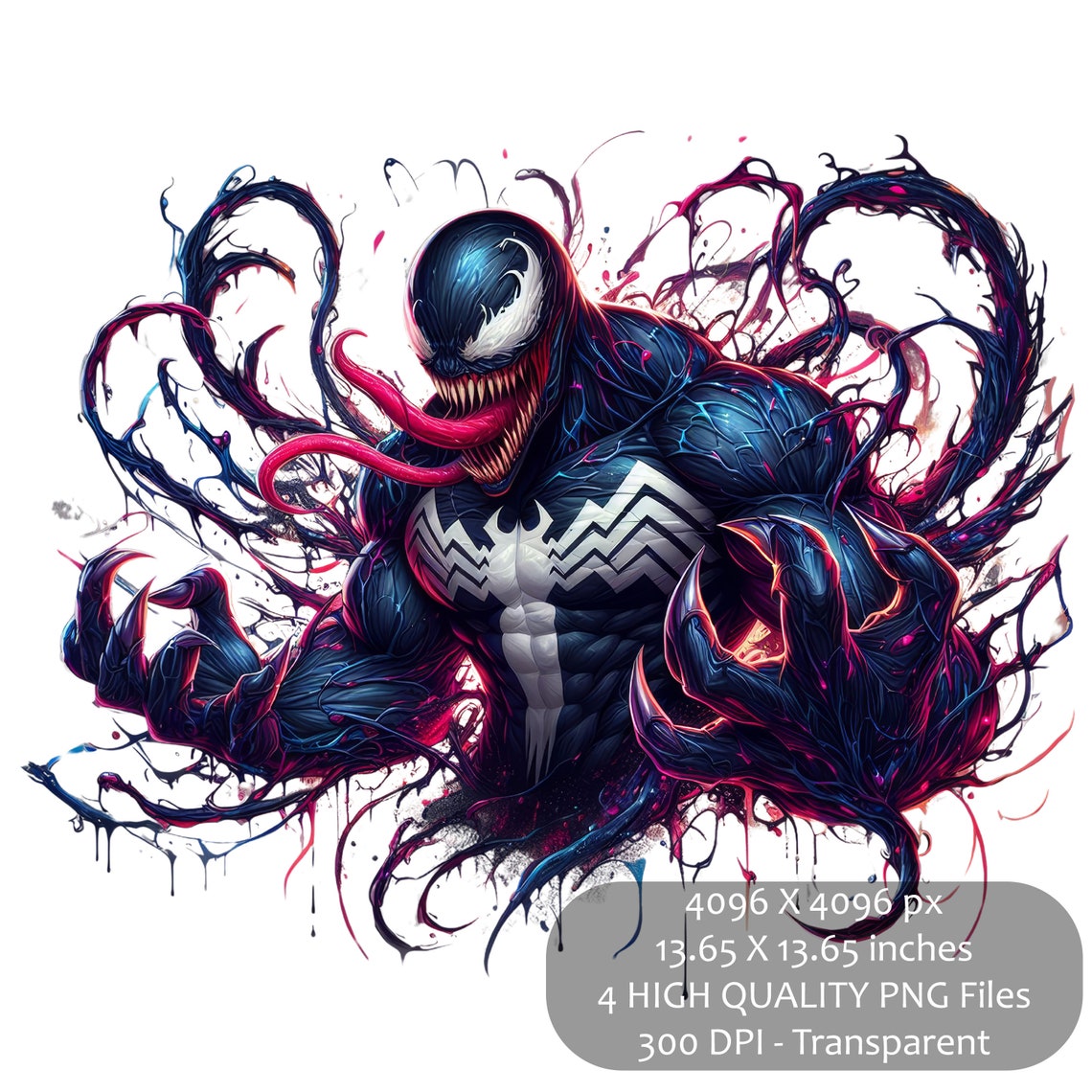 4 Venom Splash and Watercolor Clipart Sublimation PNG Files | High ...