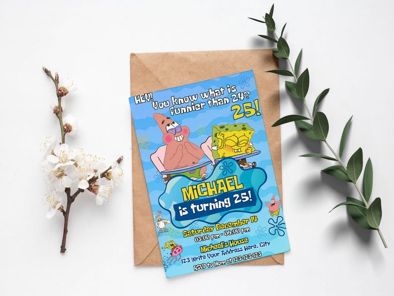Editable Spongebob Birthday Invitation Template | Party Invitations ...