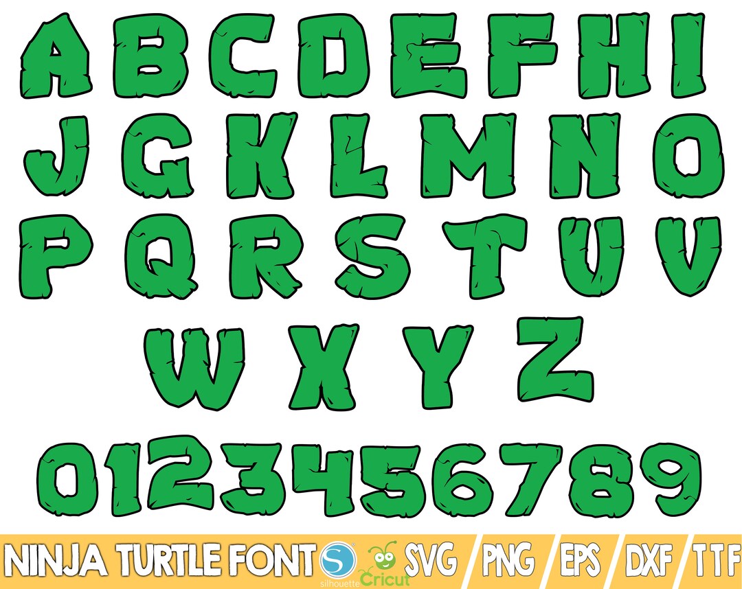 35+ Ninja Turtles Font Svg Font Cartoon Letters Numbers PNG, for Cricut Silhouette File, Clipart ...