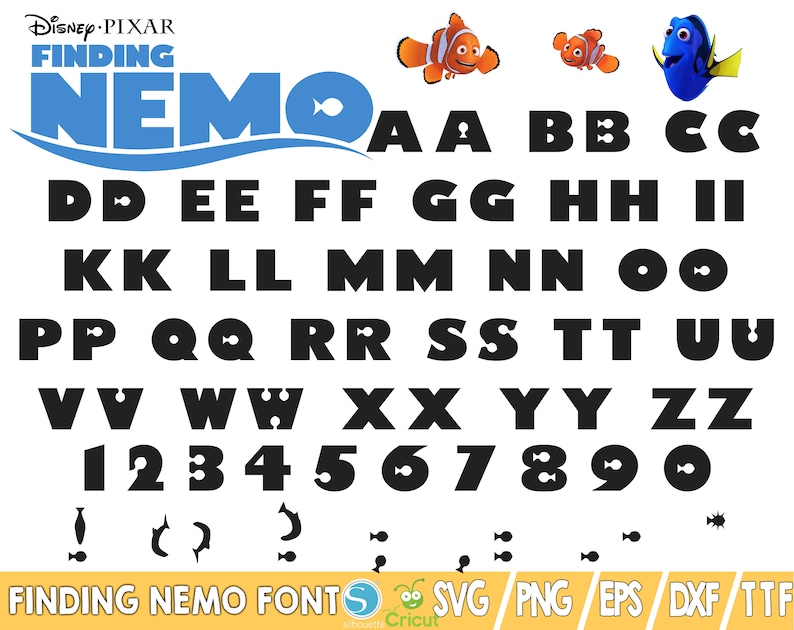 60+ Finding Nemo Font SVG Bundle Layered Items, Nemo TTF Font Cricut ...
