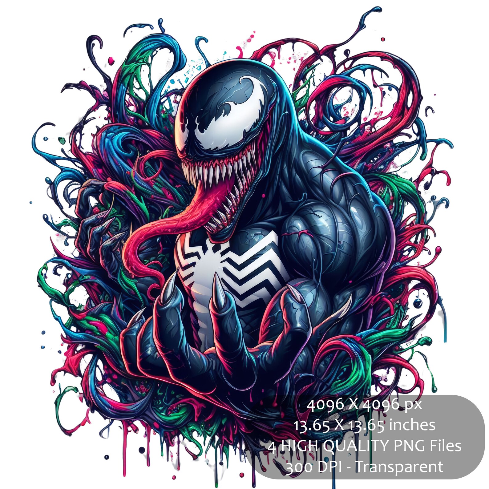 4 Venom Splash and Watercolor Clipart Sublimation PNG Files | High ...