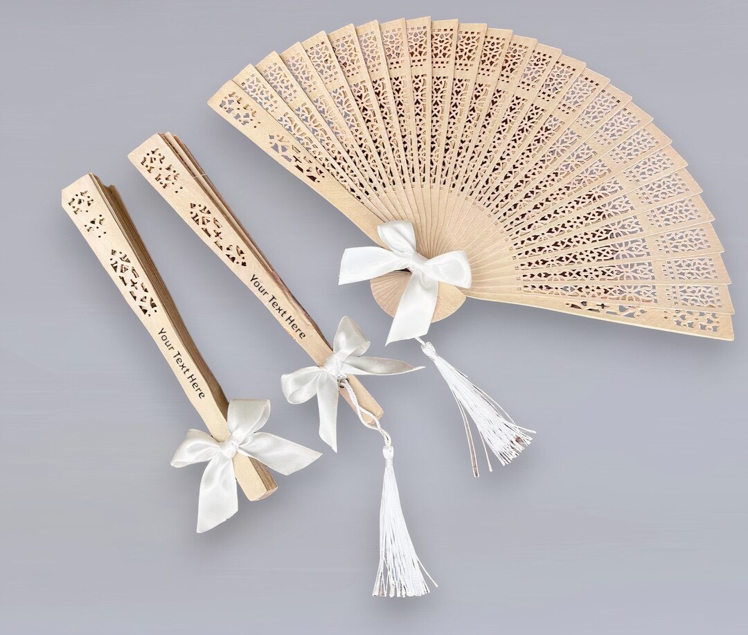 Personalised Coloured Fan With Bow 30pc | Custom Wedding Favour for ...
