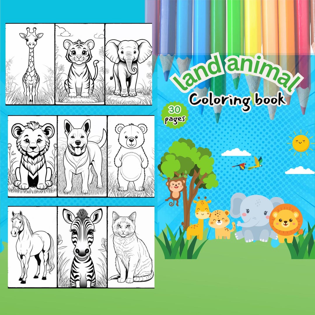 Coloring Adventure With Land Animals for Kids, Instant Digital Download ...