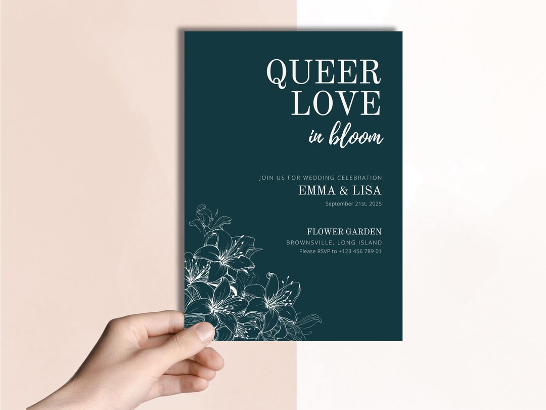 Queer Love in Bloom (blue), Gay Wedding Invite, Lesbian Wedding Invite ...