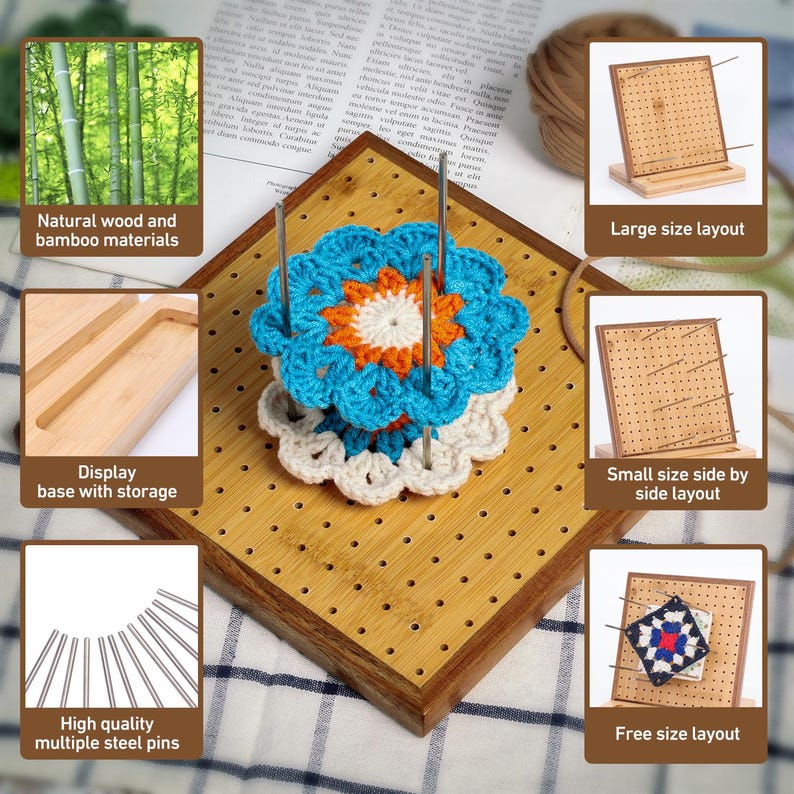 Bamboo7.8"crochet Blocking Board With 20 Pins/pegs, Blocking Board for ...