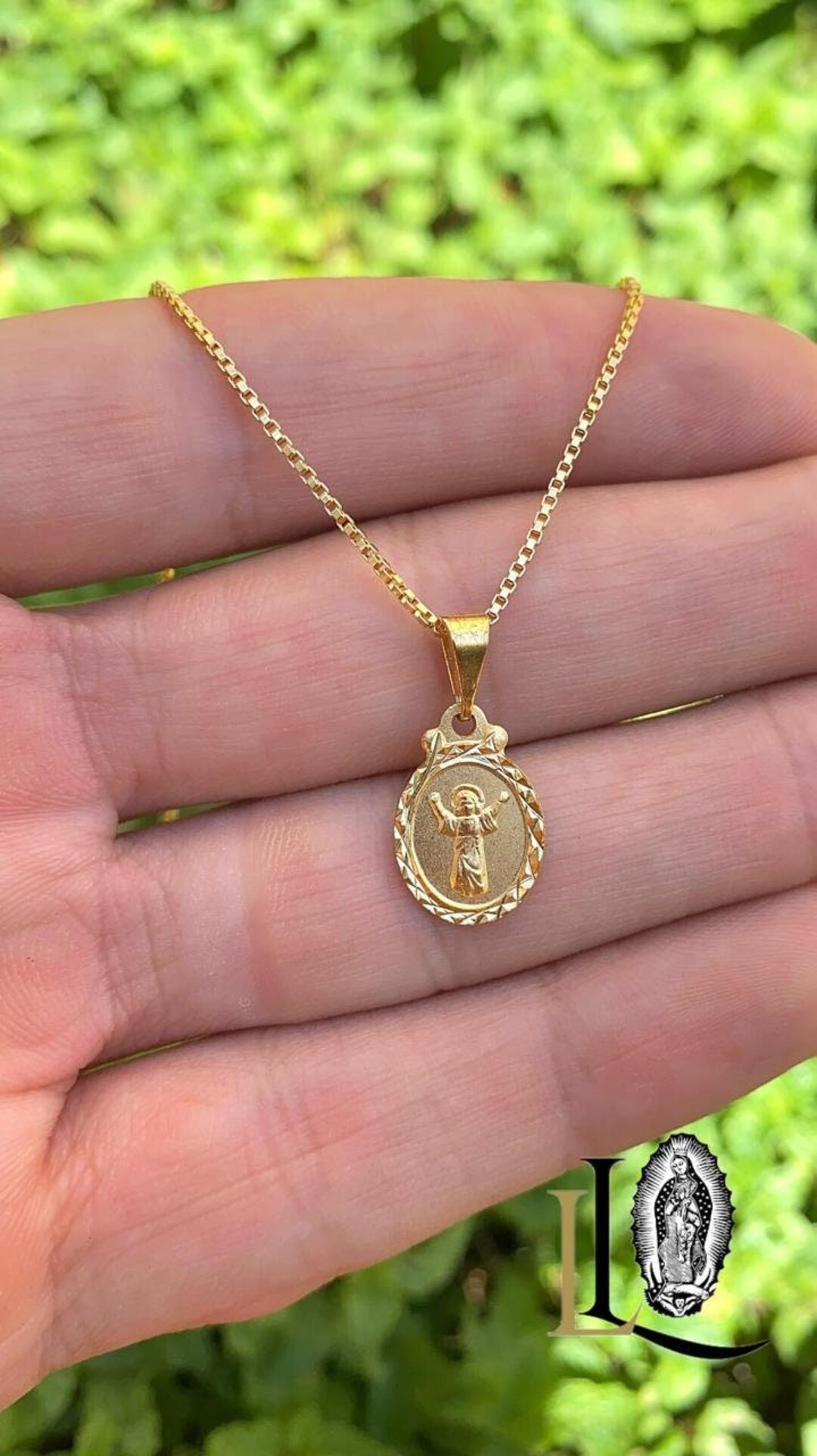 Divino Nino Necklace: 14K Gold Filled Baby Jesus Charm, 16" Box Chain ...