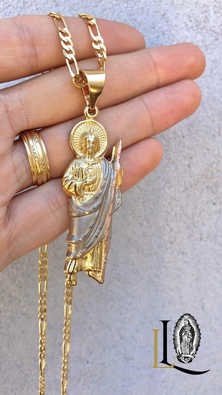 14K Yellow Gold Filled San Judas Necklace • Figaro Link 14K Yellow Gold Filled San Judas Necklace • Figaro Link