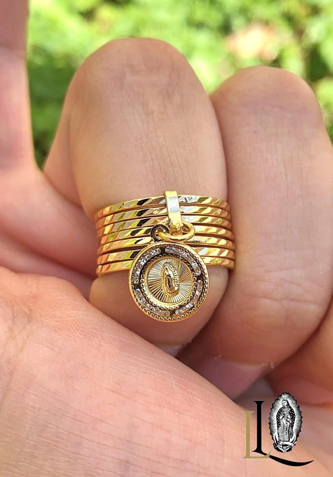14K Gold Filled Virgen De Guadalupe Semanario Ring CZ for Womens Girls ...
