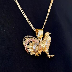 14K Gold Filled Rooster Pendant Necklace: CZ Stone Accent, 24" Curb ...