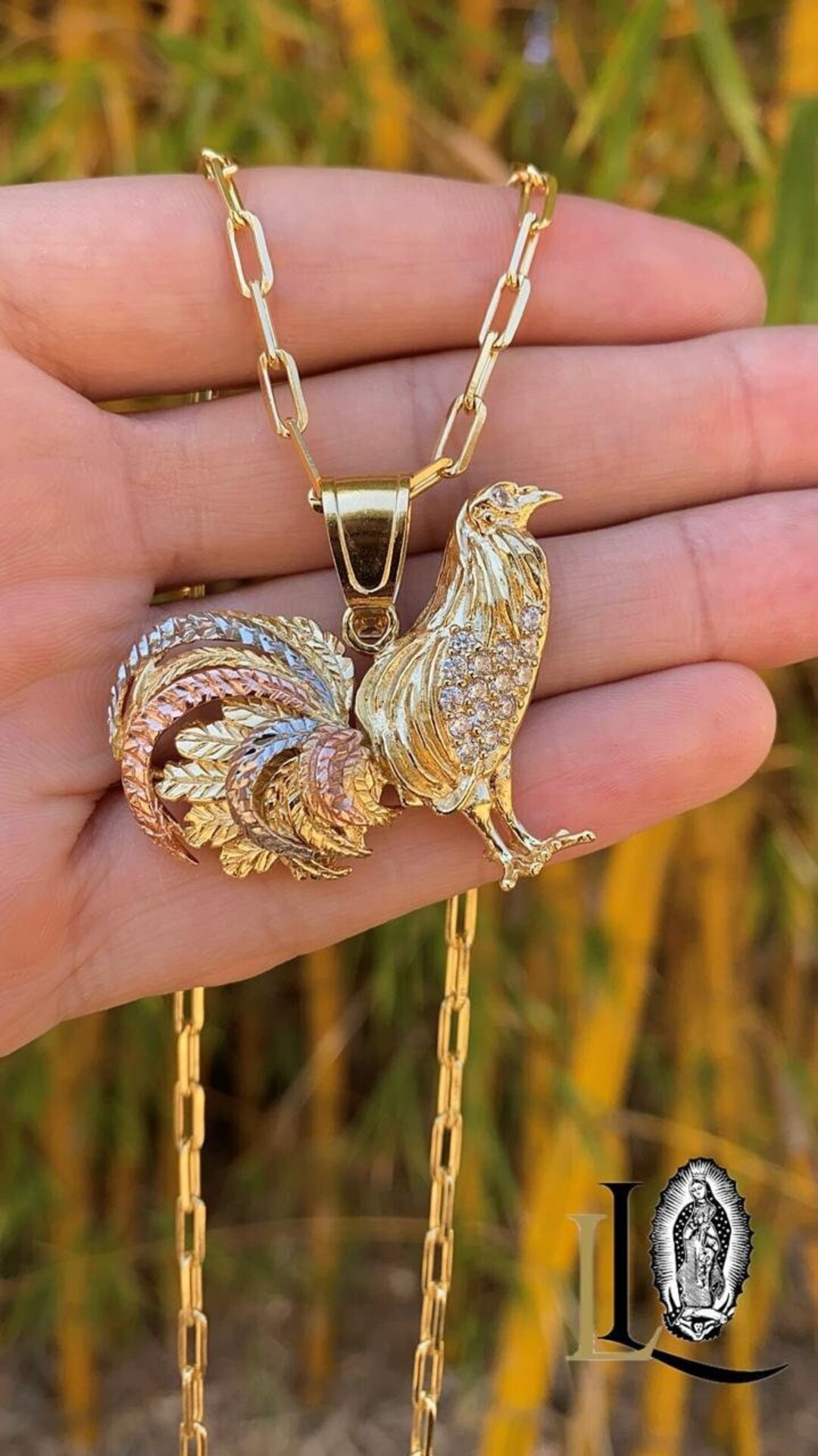 Gold Filled Rooster Necklace: CZ Charm, 20" Paperclip Chain - Etsy
