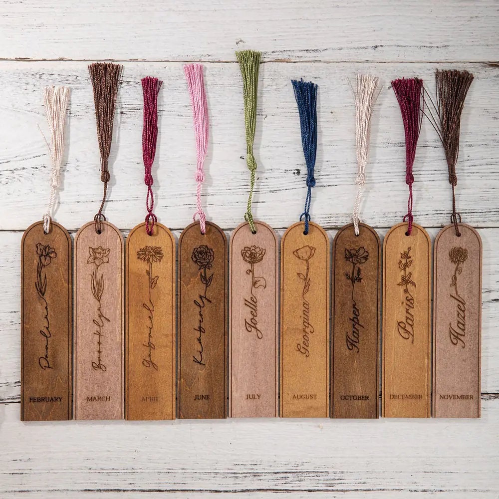 Birth Flower Bookmark, Back to School, Wooden Personalized Bookmark ...