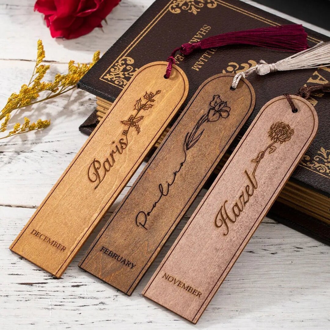 Birth Flower Bookmark, Back to School, Wooden Personalized Bookmark ...