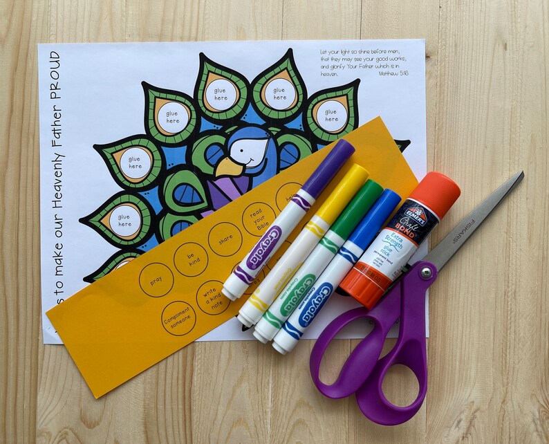 Printable Bible Craft for Youth | Peacock Matthew 5:16 Christian Sunday ...