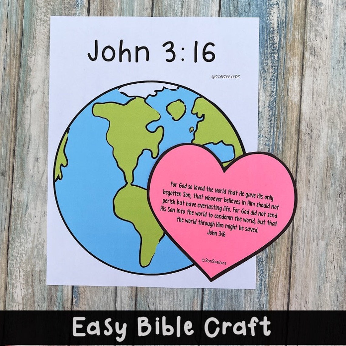 John 3:16 Christian Bible Craft for Kids | Sunday School Earth Heart ...