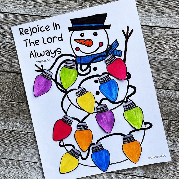 Winter Bible Craft for Kids: Christmas Snowman Rejoice in the Lord ...