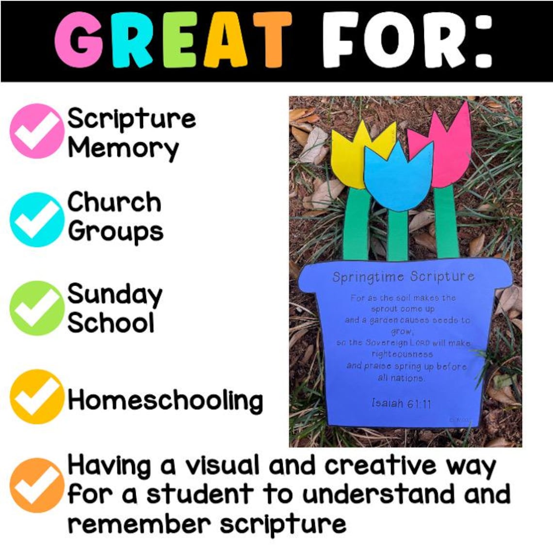 Spring Flowers Bible Craft for Kids Worksheet Activity Scripture Memory ...