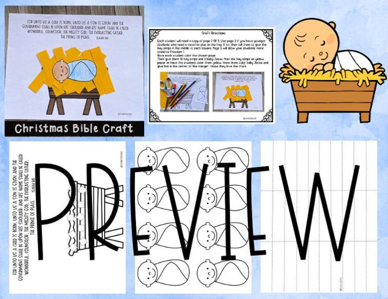 Christmas Bible Craft for Church Nativity Baby Jesus in a Manger Bible ...