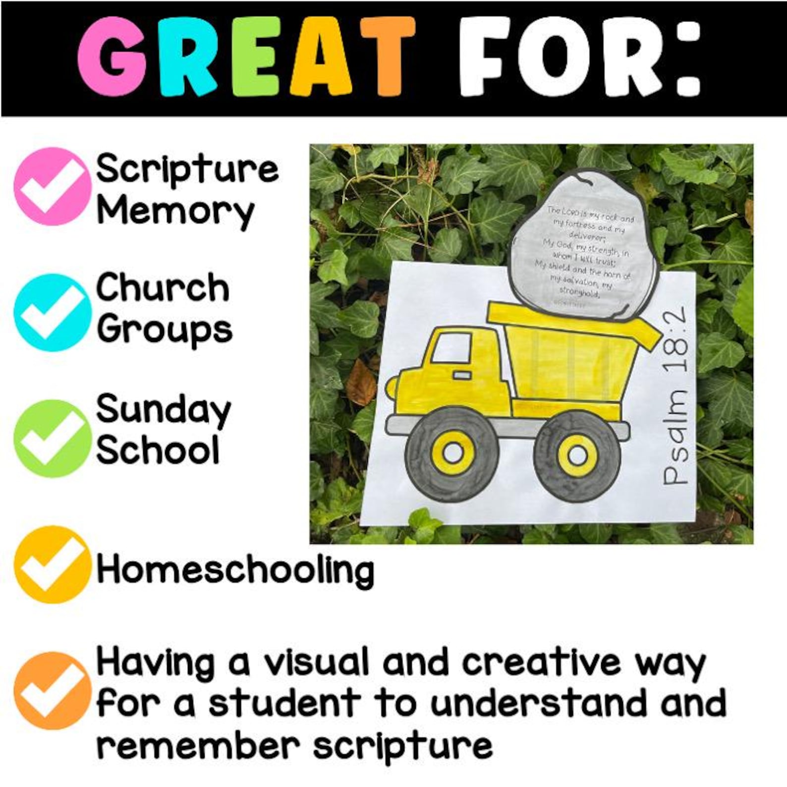 Dump Truck Christian Craft for Kids | Sunday School Psalm 18:2 Church ...