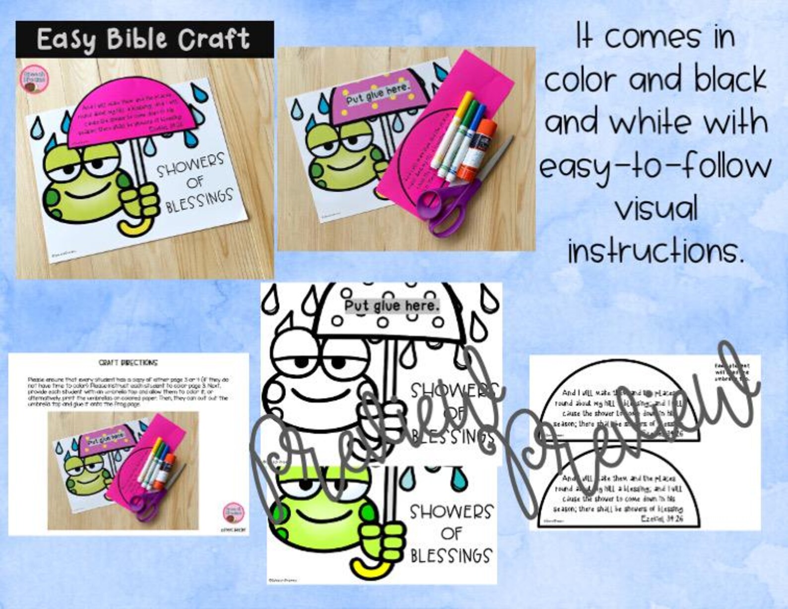 Frog Umbrella Bible Craft: Showers of Blessings Activity (PDF) - Etsy