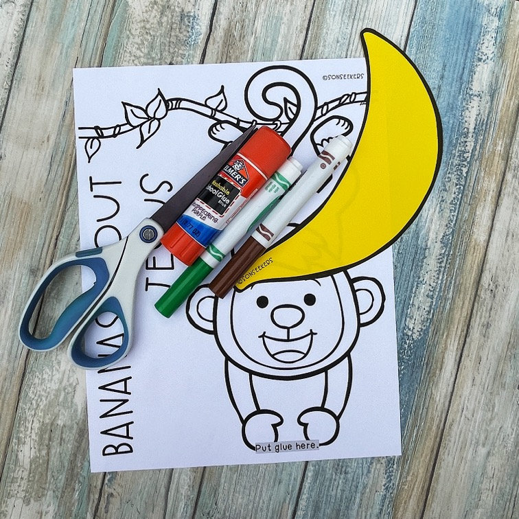 Monkey Banana Christian Craft: Sunday School Coloring Activity (digital ...