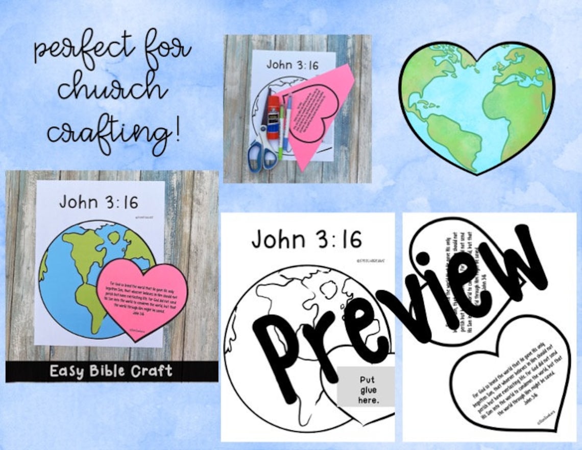 John 3:16 Christian Bible Craft for Kids | Sunday School Earth Heart ...