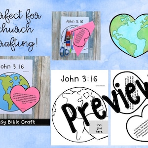 John 3:16 Christian Bible Craft for Kids | Sunday School Earth Heart ...