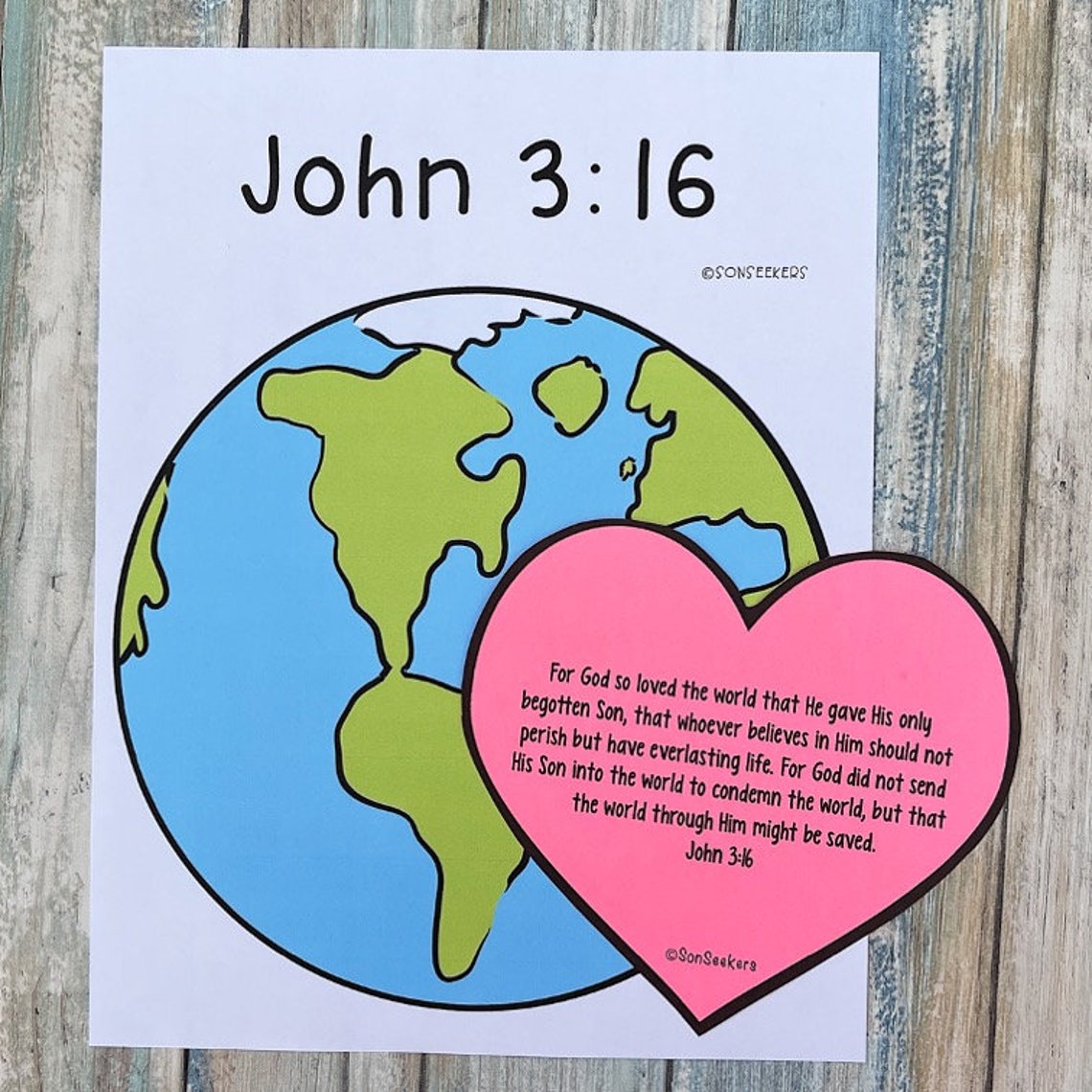 John 3:16 Christian Bible Craft for Kids | Sunday School Earth Heart ...