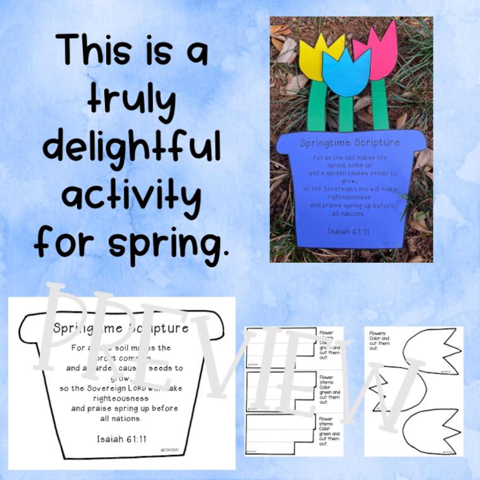 Spring Flowers Bible Craft for Kids Worksheet Activity Scripture Memory ...