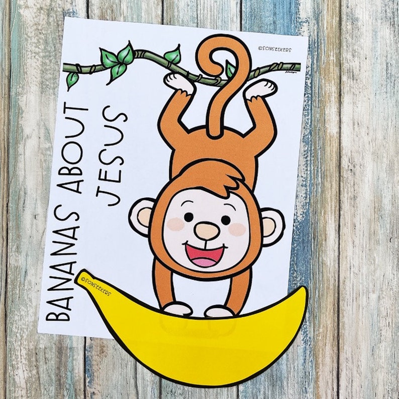 Monkey Banana Christian Craft: Sunday School Coloring Activity (digital ...