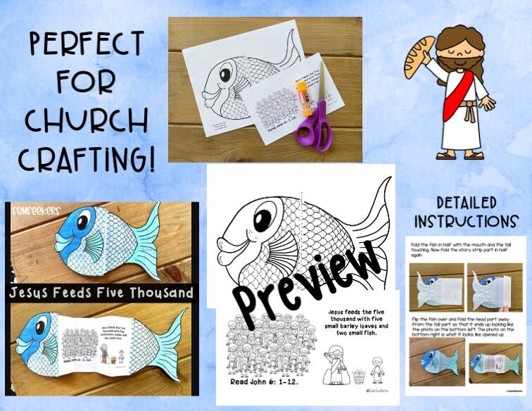 Loaves and Fish Bible Craft for Kids Jesus Feeds 5000 Spring Christian ...