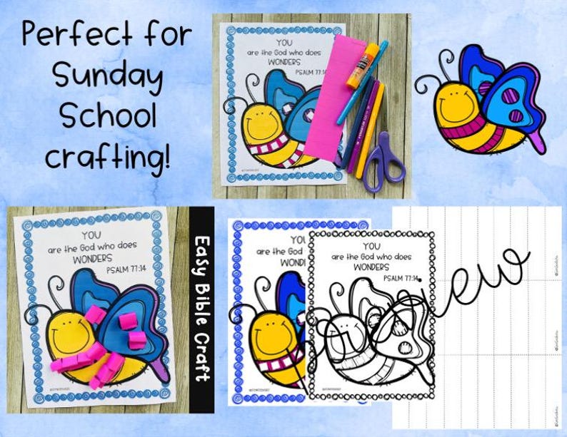 Christian Craft for Kids | Sunday School Psalm 77:14 Church Butterfly ...
