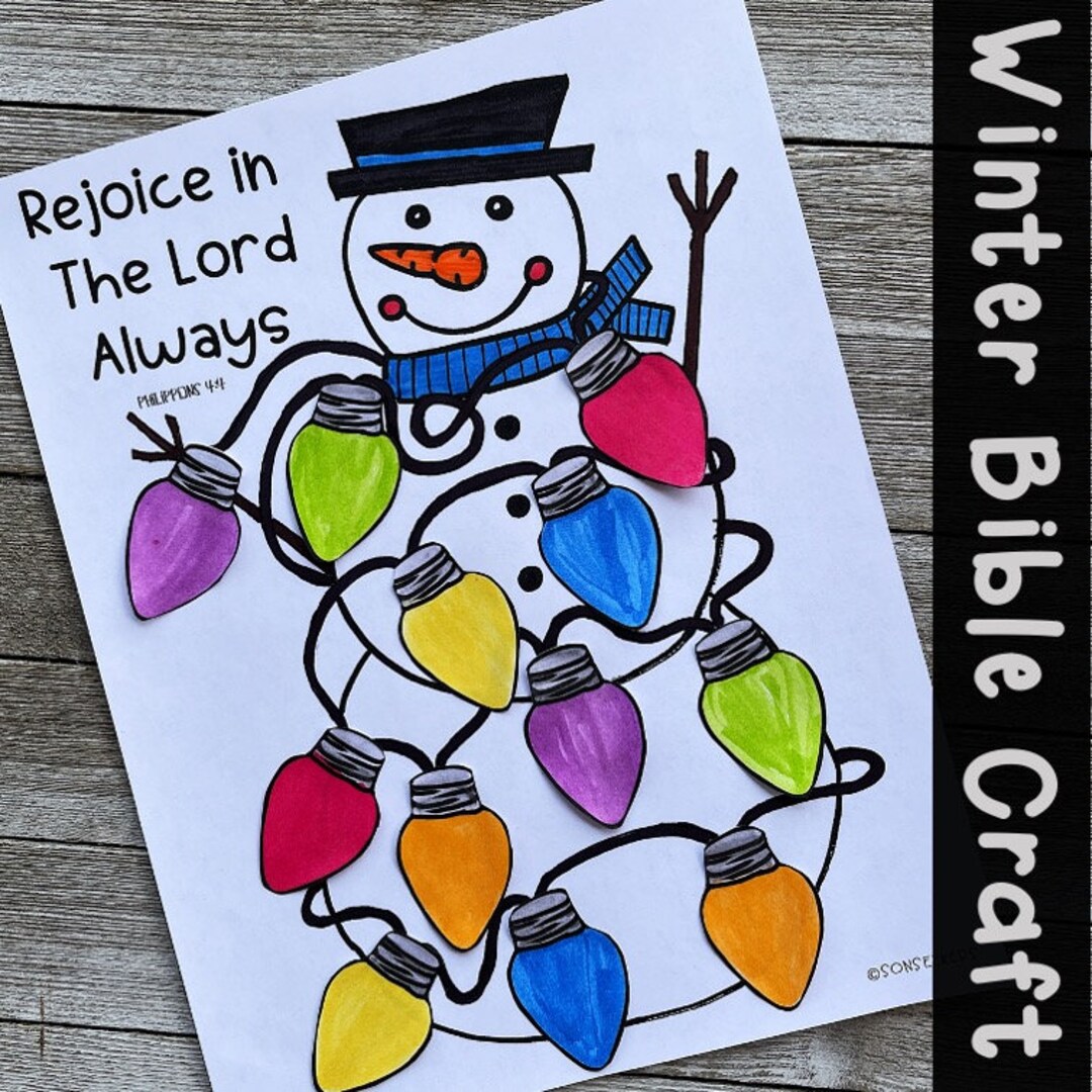 Winter Bible Craft for Kids: Christmas Snowman Rejoice in the Lord ...