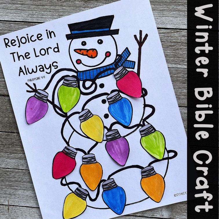 Winter Bible Craft for Kids: Christmas Snowman Rejoice in the Lord ...