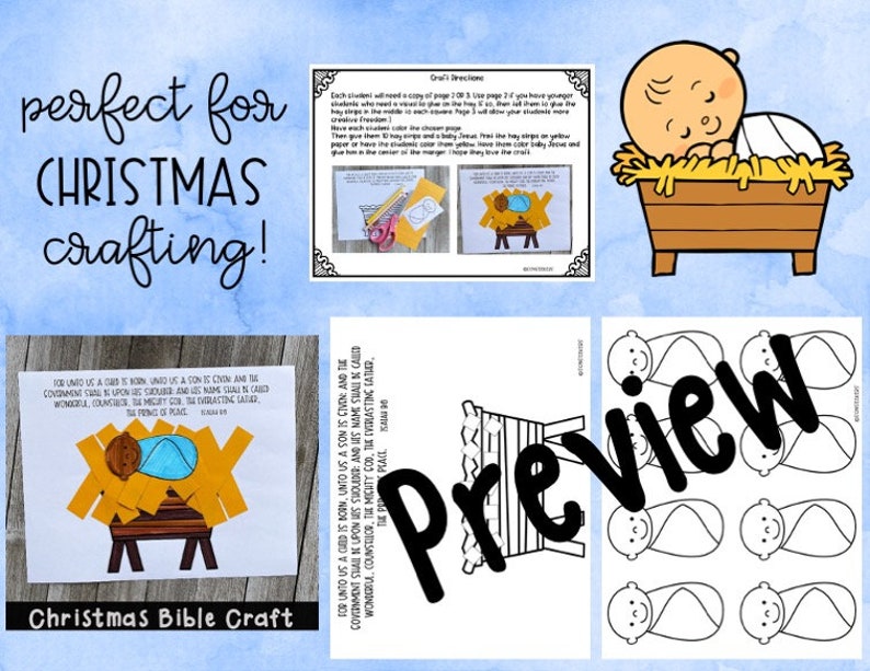 Christmas Bible Craft for Church Nativity Baby Jesus in a Manger Bible ...