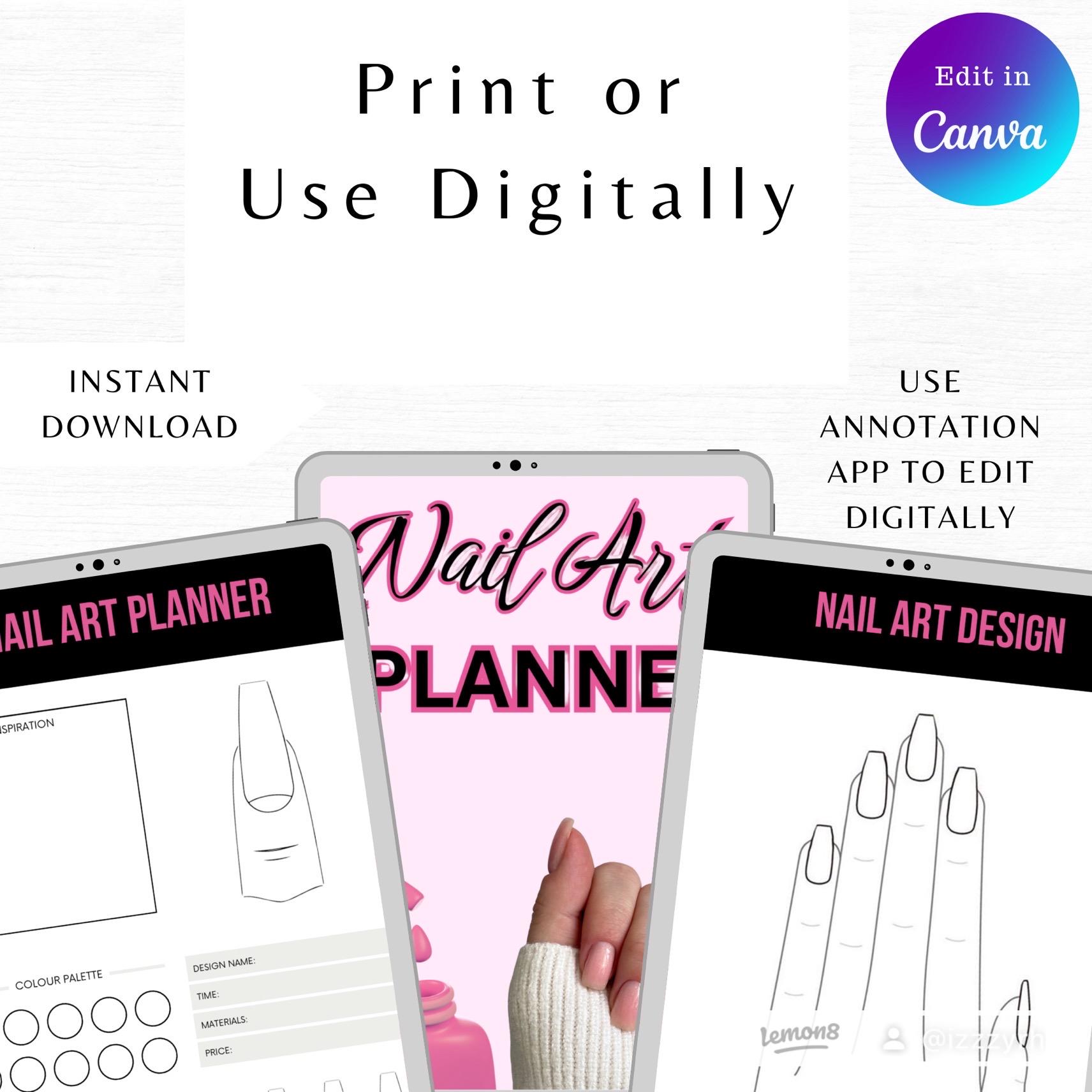 Nail Art Planner | Digital Nail Design Planner | DIY Nail Inspiration ...