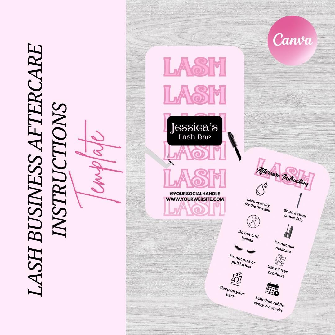 Lash Aftercare Instructions Template for Canva | Editable Eyelash ...