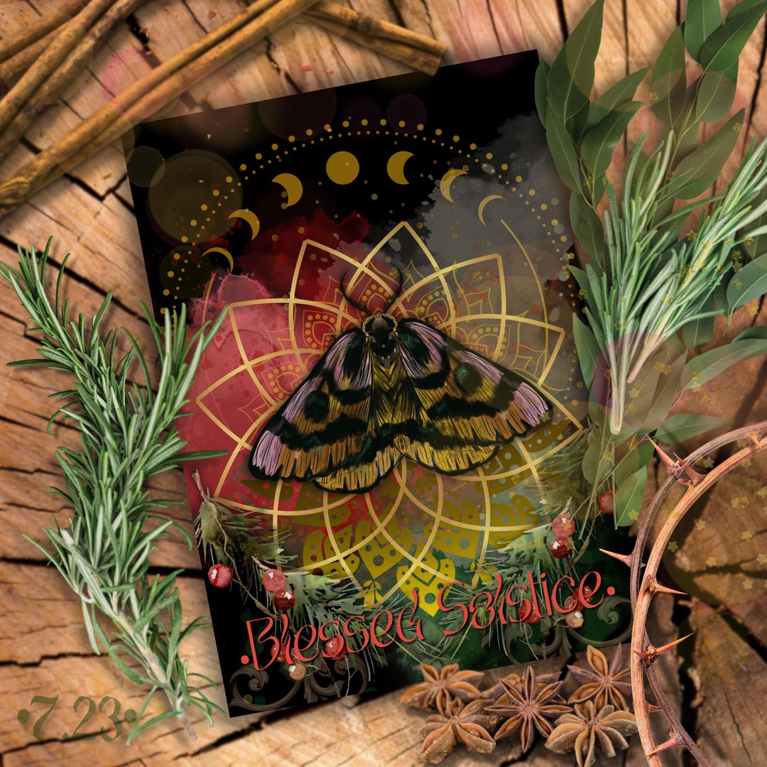 Solstice Cards, Yule Cards, Christmas Cards, Pagan Cards, Moth Cards ...