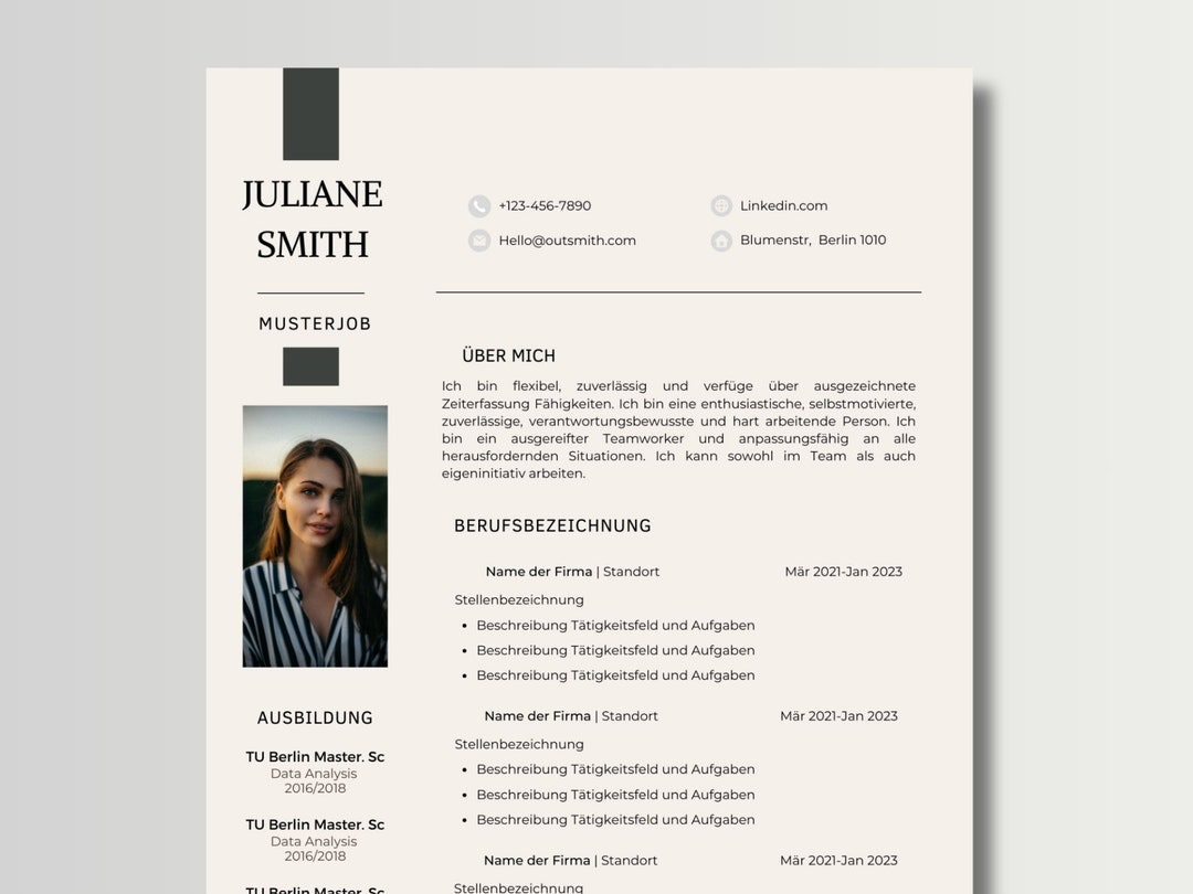 CV Template German Professional Application Template Creative CV German ...
