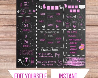 First Birthday Baby Chalkboard Sign, Editable, Printable, Shareable ...