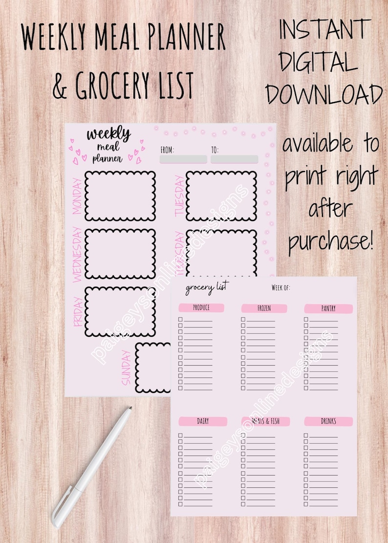 PRINTABLE Weekly Meal Plan & Prep and Grocery List Bundle, REUSABLE - Etsy