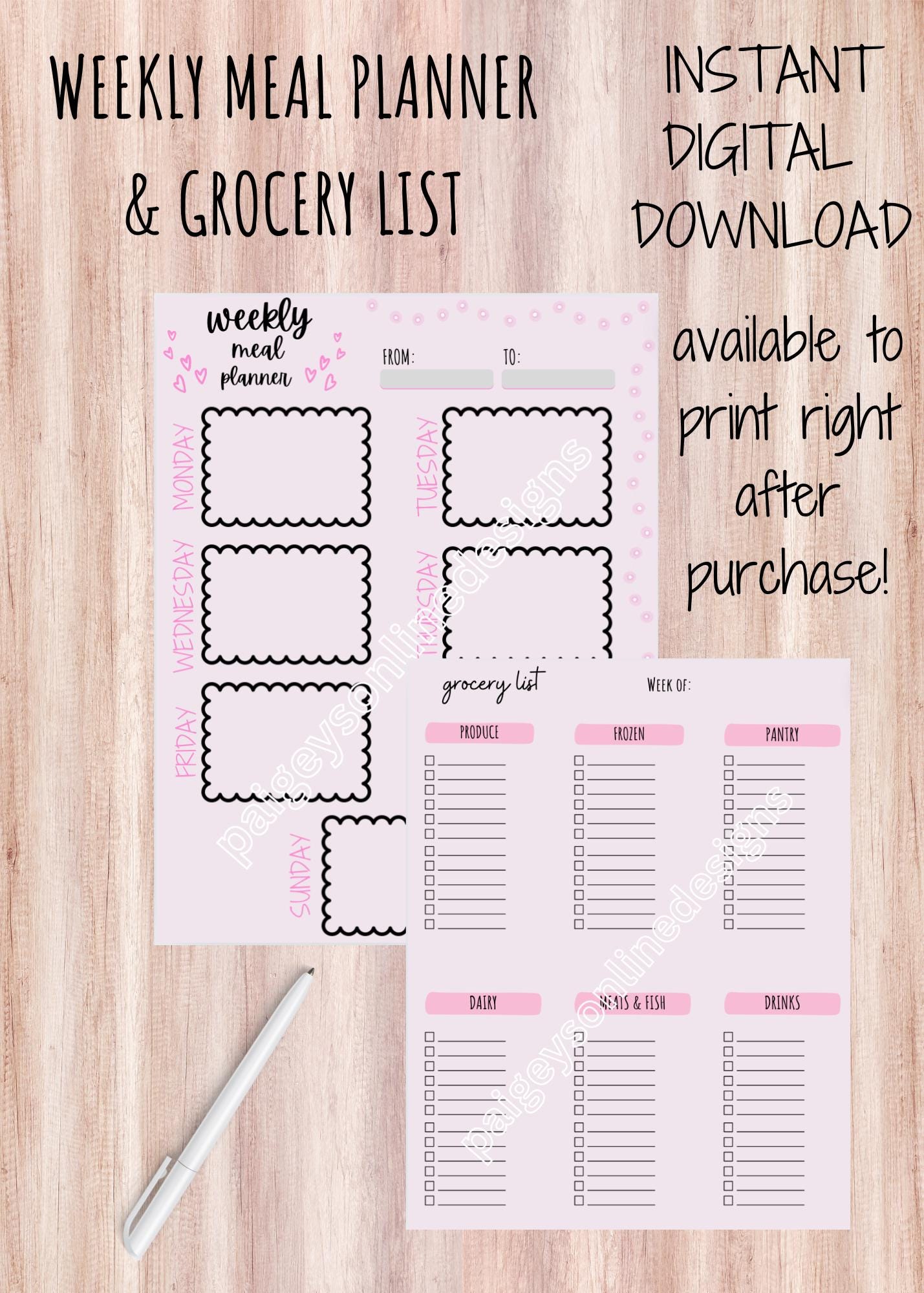 PRINTABLE Weekly Meal Plan & Prep and Grocery List Bundle, REUSABLE - Etsy