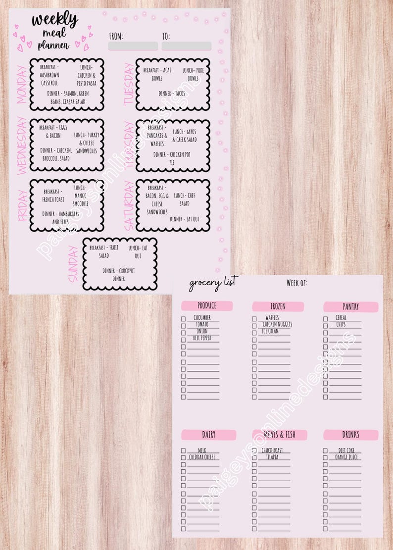 PRINTABLE Weekly Meal Plan & Prep and Grocery List Bundle, REUSABLE - Etsy