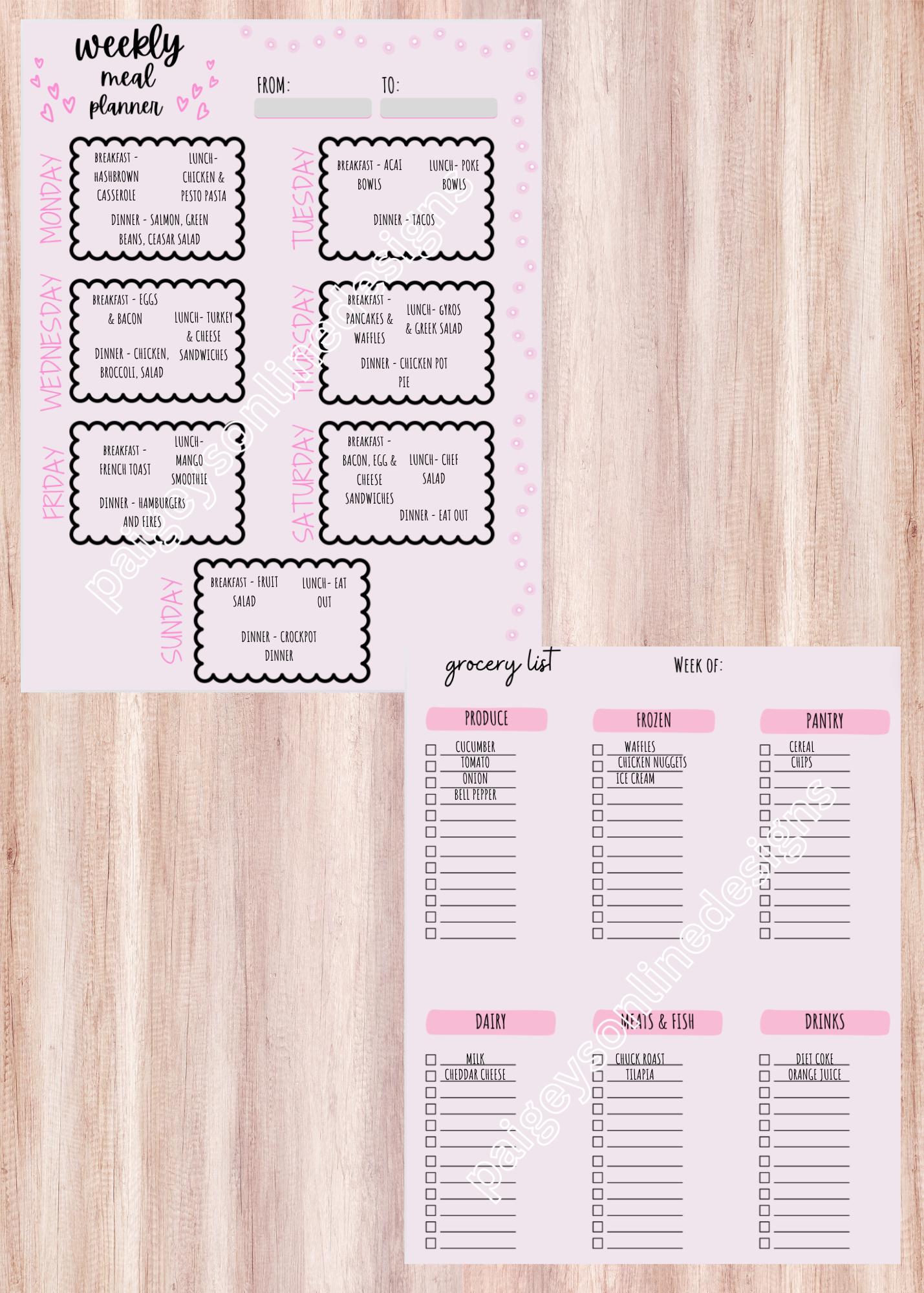 PRINTABLE Weekly Meal Plan & Prep and Grocery List Bundle, REUSABLE - Etsy
