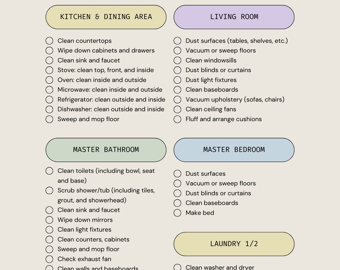 Basic House Cleaning Checklist - Etsy