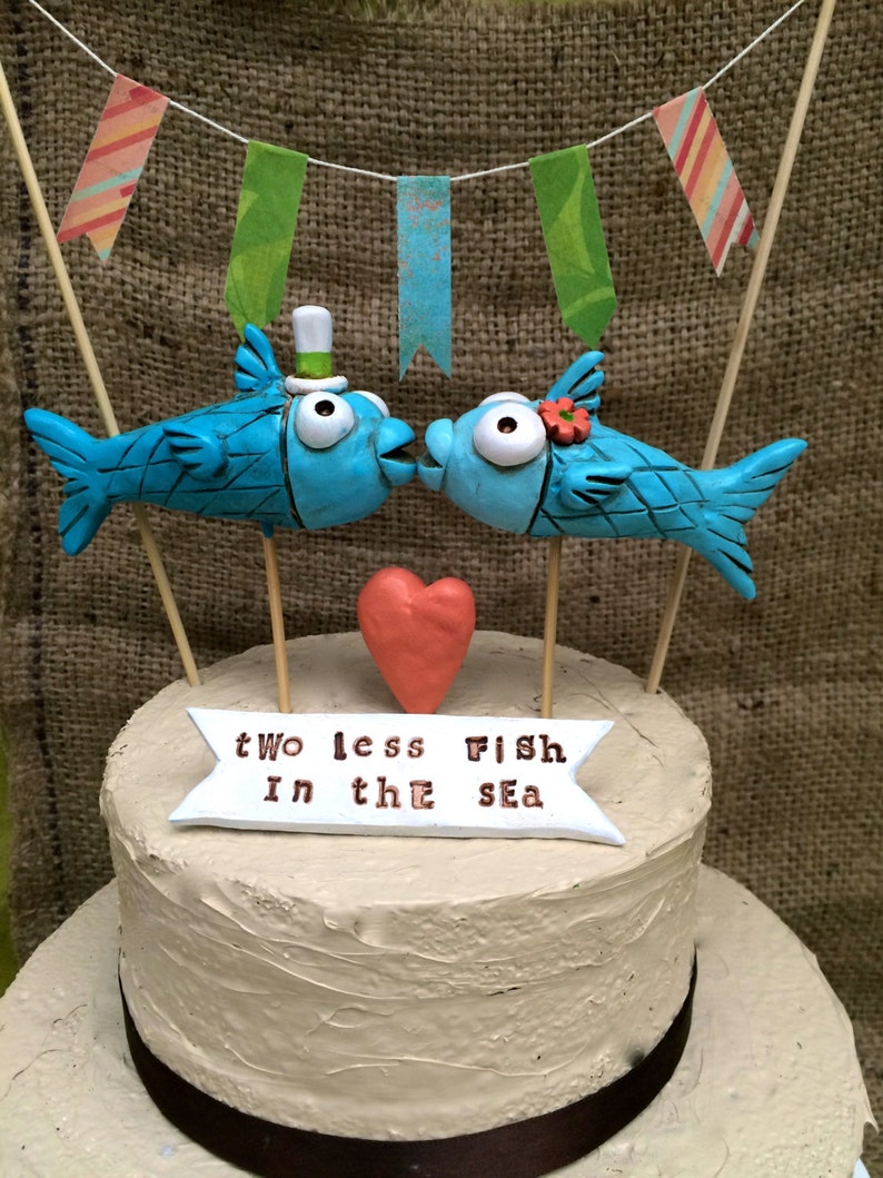 Customize Your Kissing Fish in Love Folk Art Wedding Cake Topper - Etsy