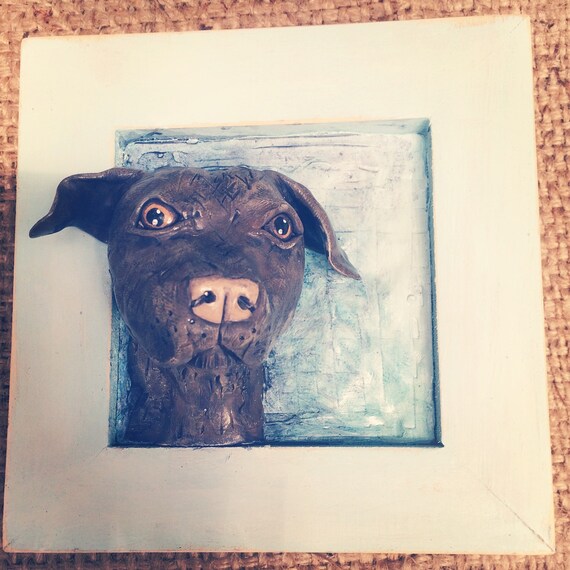 Square framed customize your dog folk art sculpture based on | Etsy